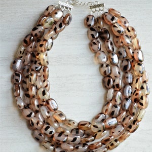 Tortoise Shell Statement Necklace, Acrylic Bead Necklace, Lucite Chunky ...