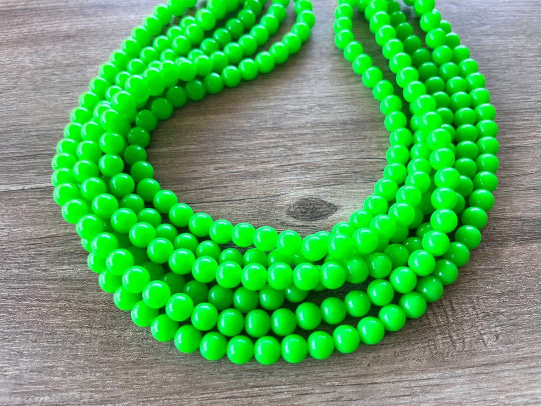 Neon Green Statement Necklace, Acrylic Bead Necklace, Chunky Multi ...