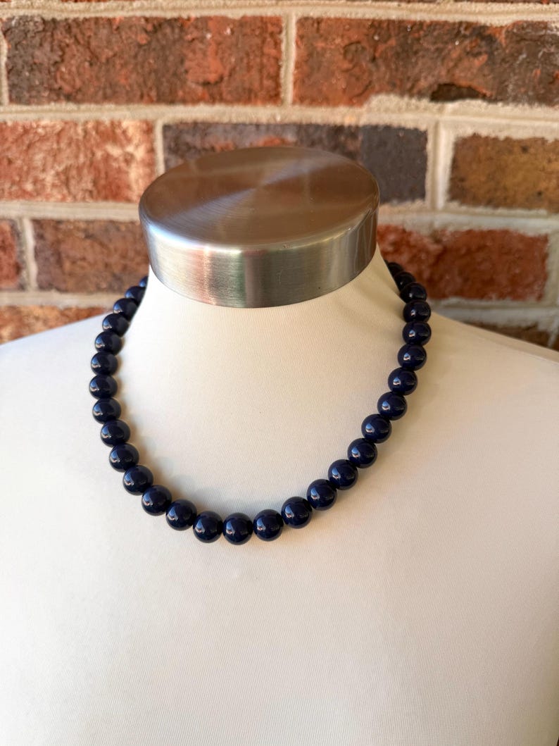 Navy Blue Acrylic Big Bead Statement Necklace: Lucite Chunky Necklace ...