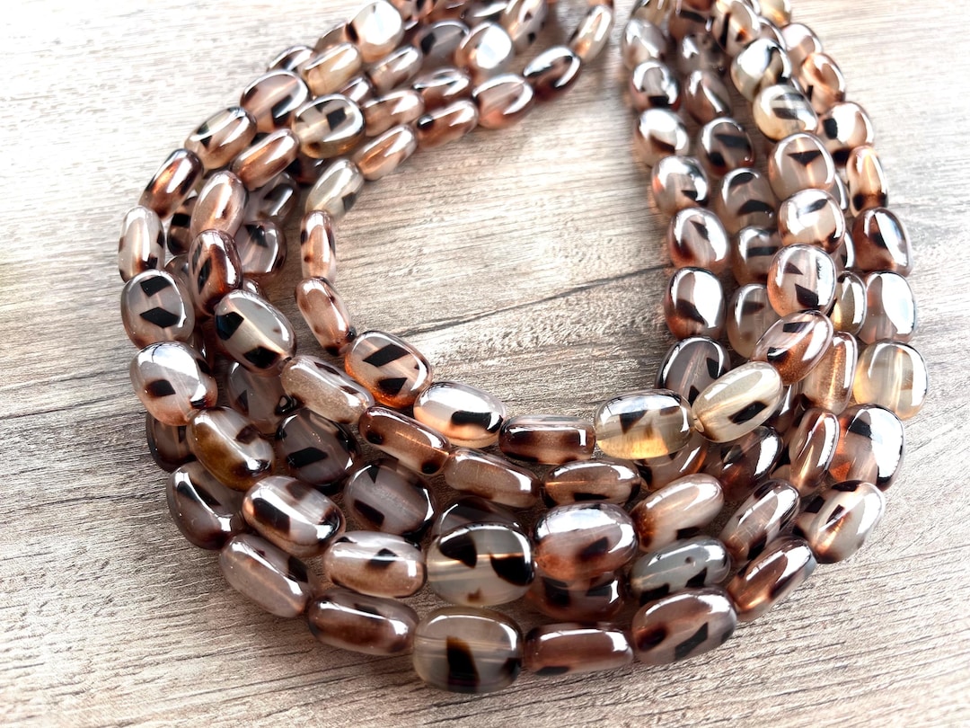 Tortoise Shell Statement Necklace, Acrylic Bead Necklace, Lucite Chunky ...