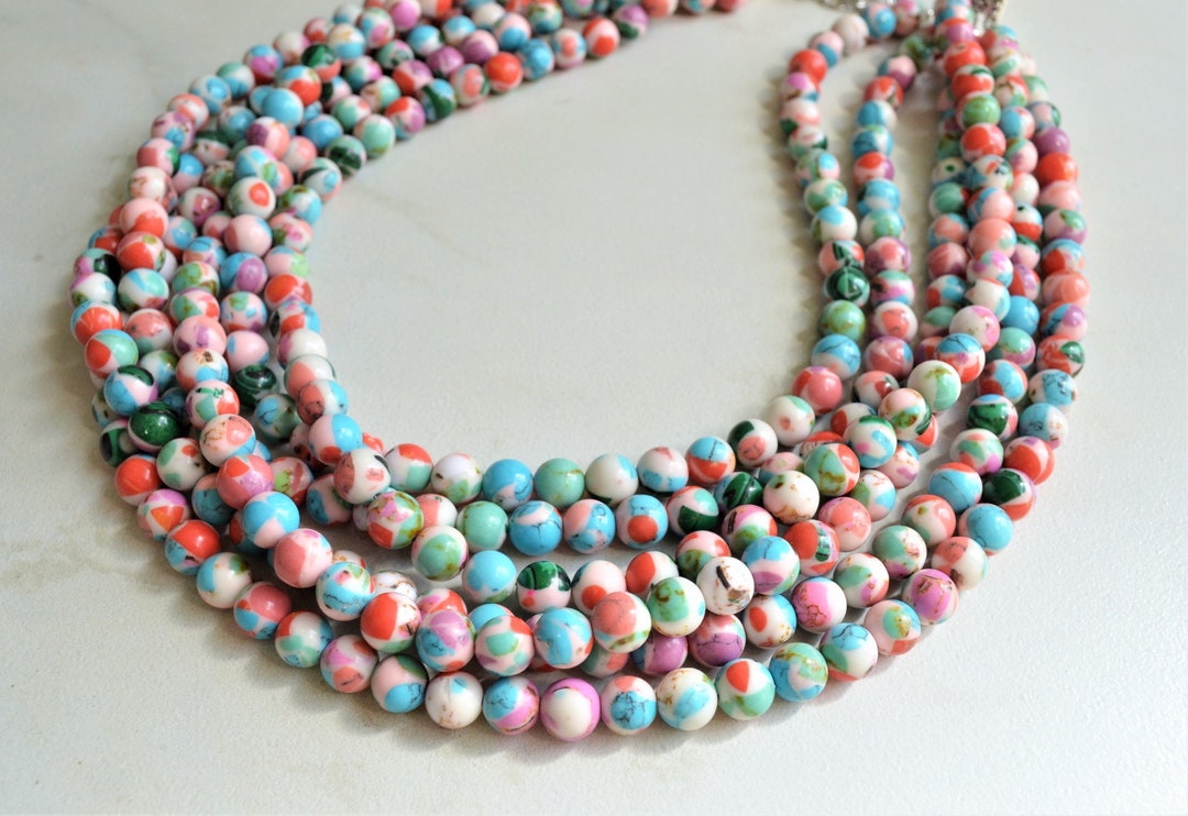 Multi Color Statement Necklace, Beaded Chunky Necklace, Colorful Stone ...