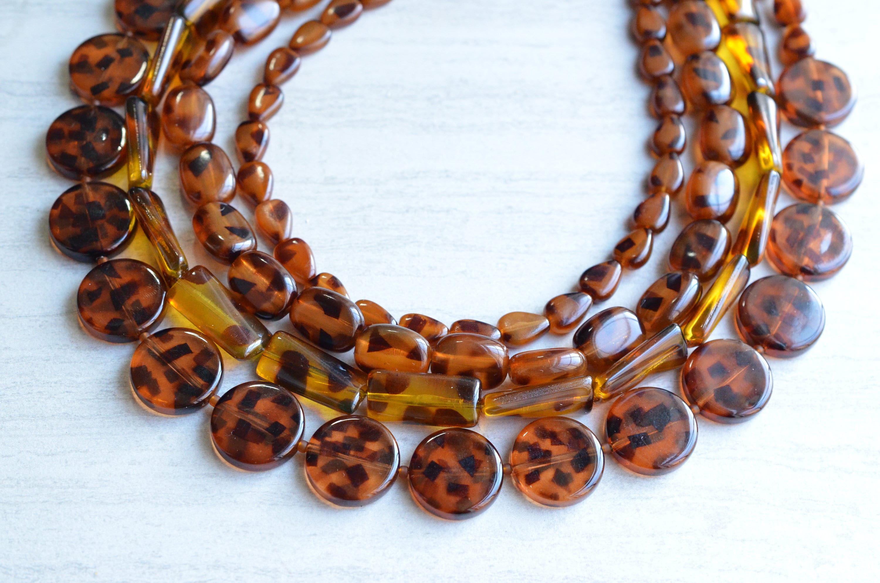 Tortoise Shell Statement Necklace Beaded Acrylic Necklace | Etsy