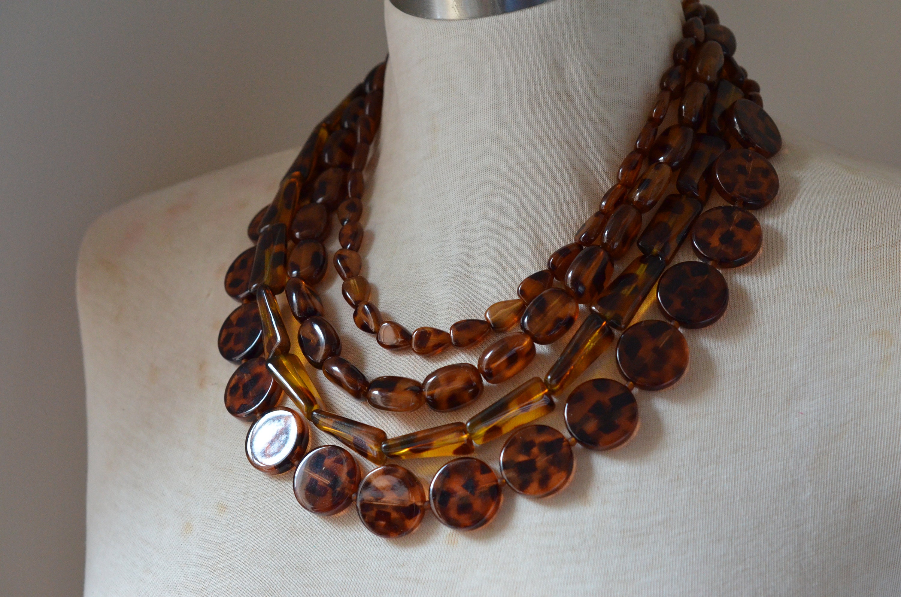 Tortoise Shell Statement Necklace Beaded Acrylic Necklace | Etsy