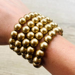 Gold Matte Beaded Stretch Bracelet, Chunky Bead Bracelet - Alana - Etsy