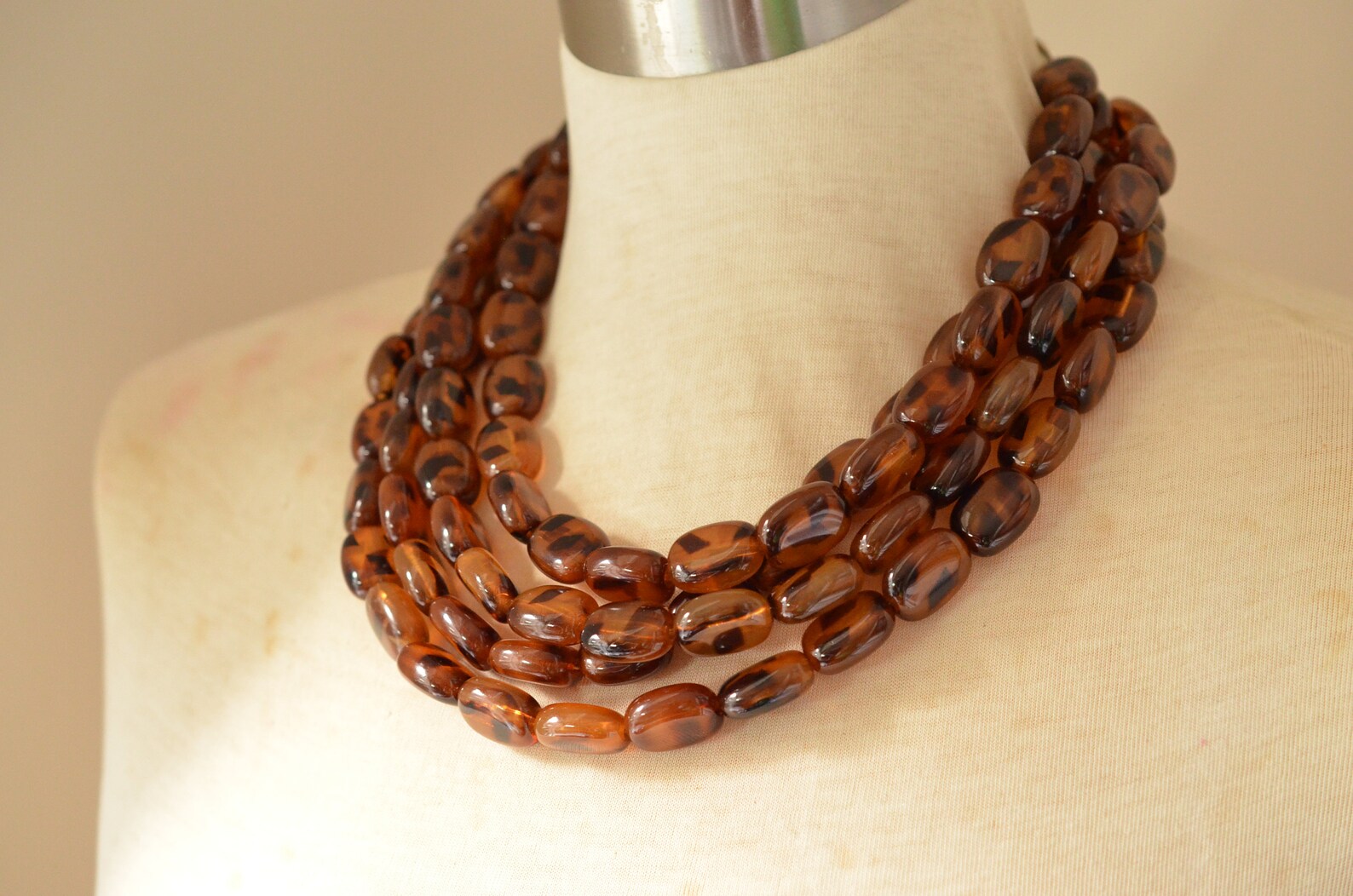 Tortoise Shell Statement Necklace Lucite Beaded Necklace - Etsy