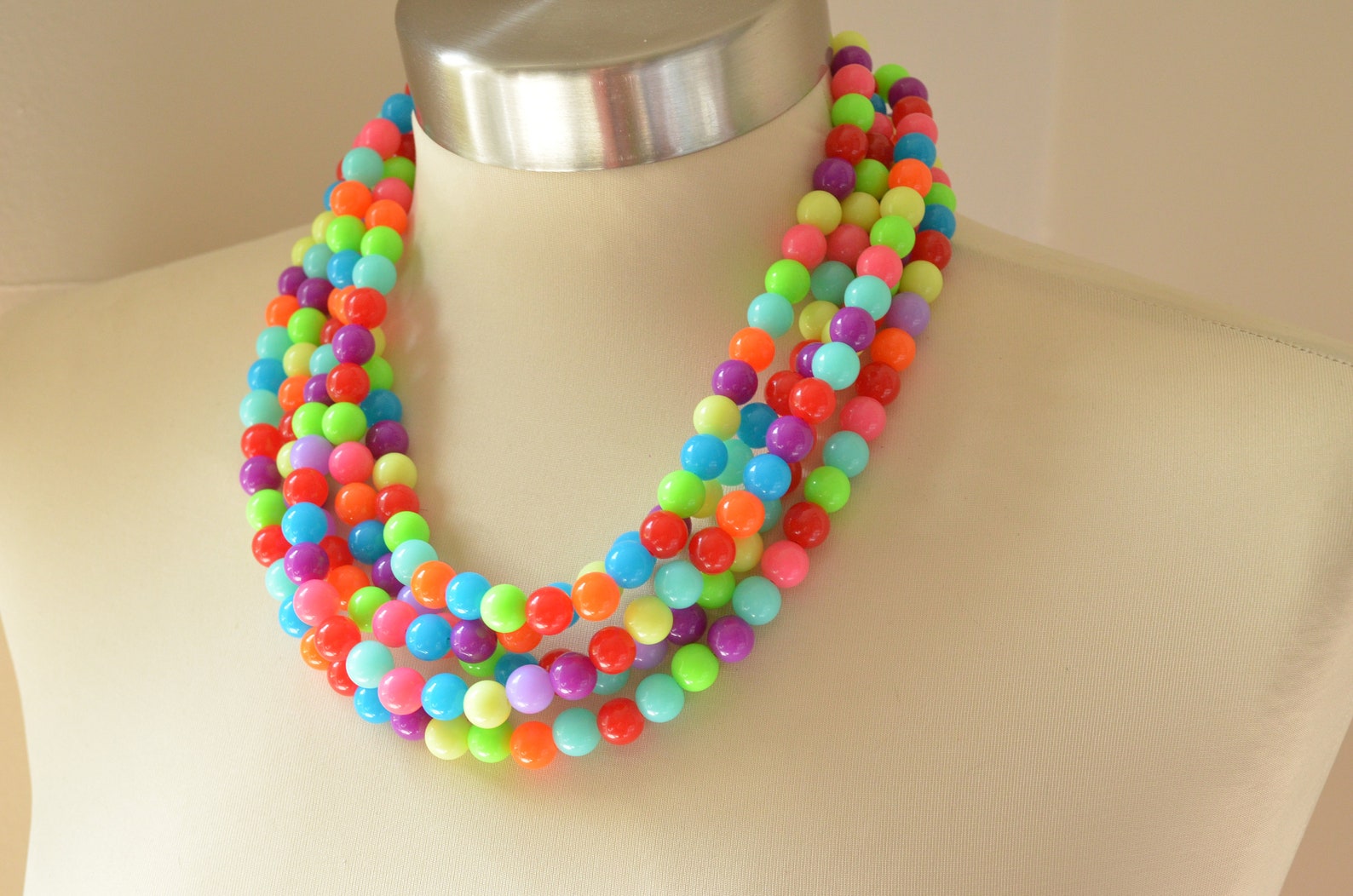 Neon Statement Necklace Multi Color Bead Necklace Chunky | Etsy
