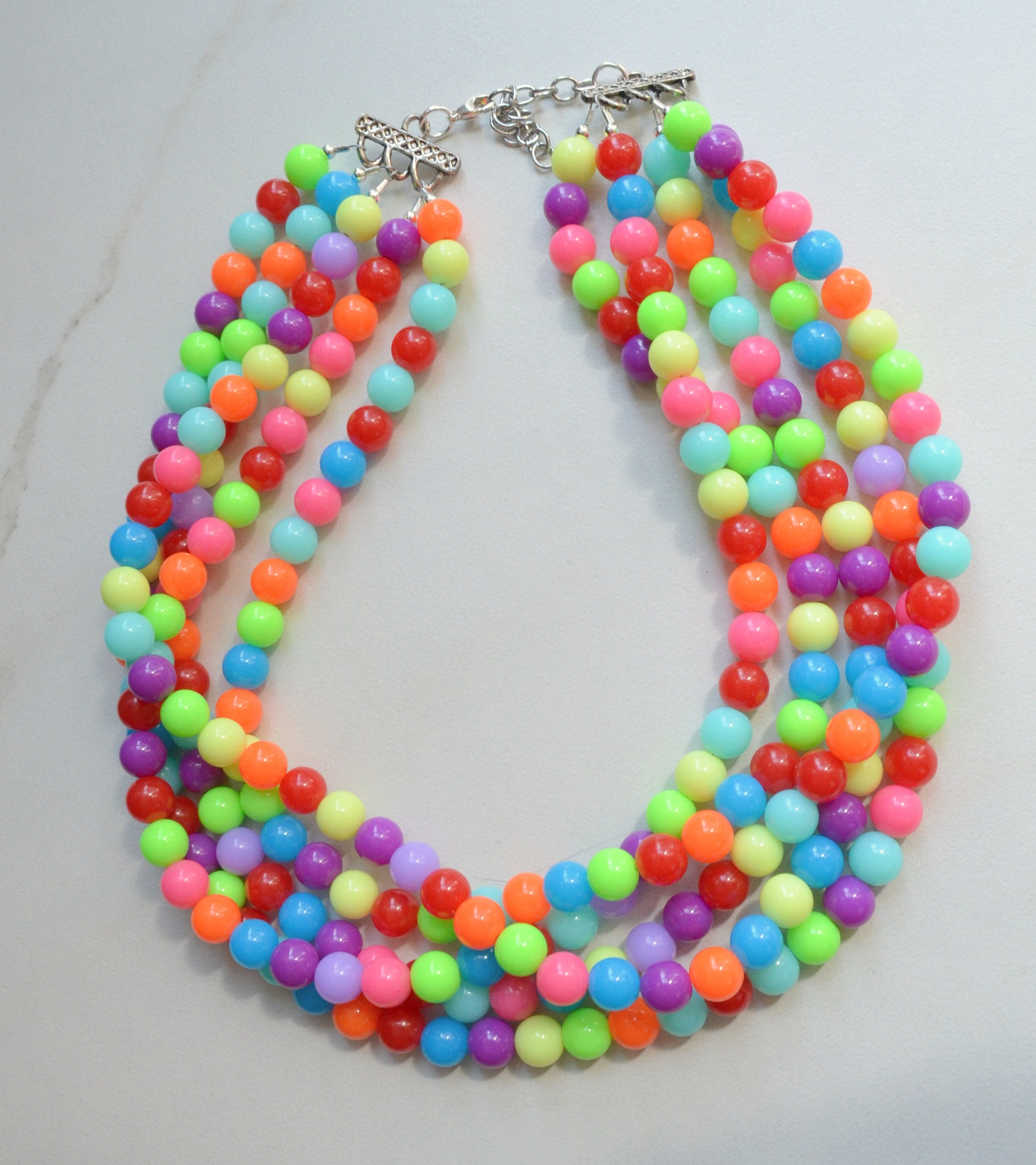Neon Statement Necklace Multi Color Bead Necklace Chunky | Etsy