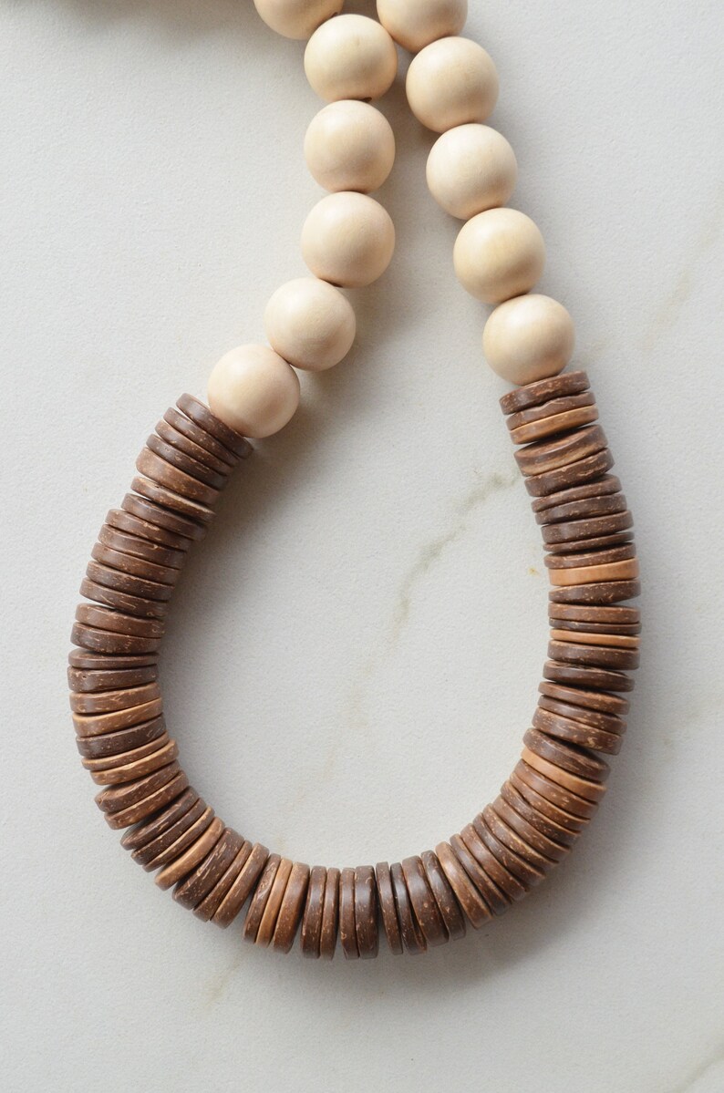 White Brown Statement Necklace Long Wood Necklace Chunky - Etsy