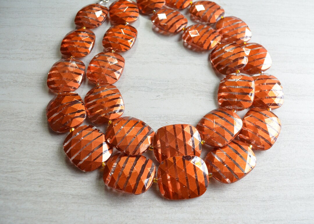 Burnt Orange Statement Necklace, Acrylic Beaded Necklace, Chunky Multi ...