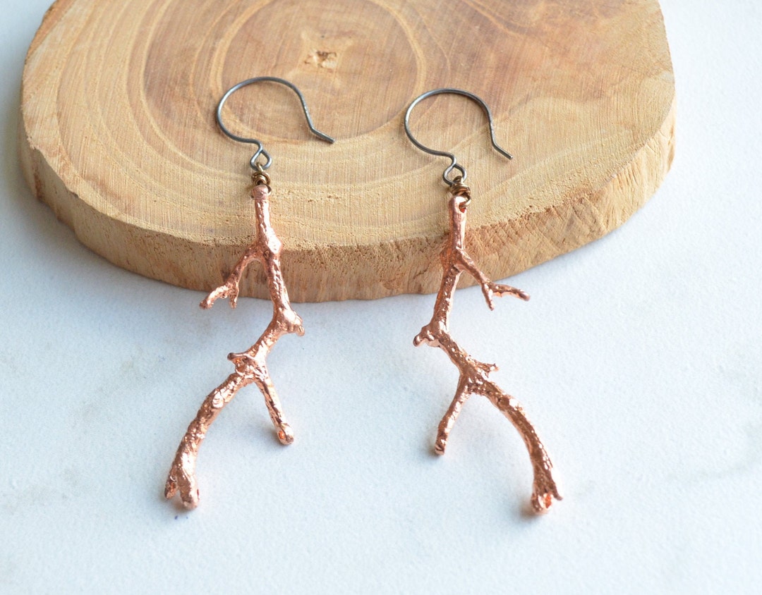Copper Twig Earrings, Statement Earrings, Branch Earrings, Woodland ...