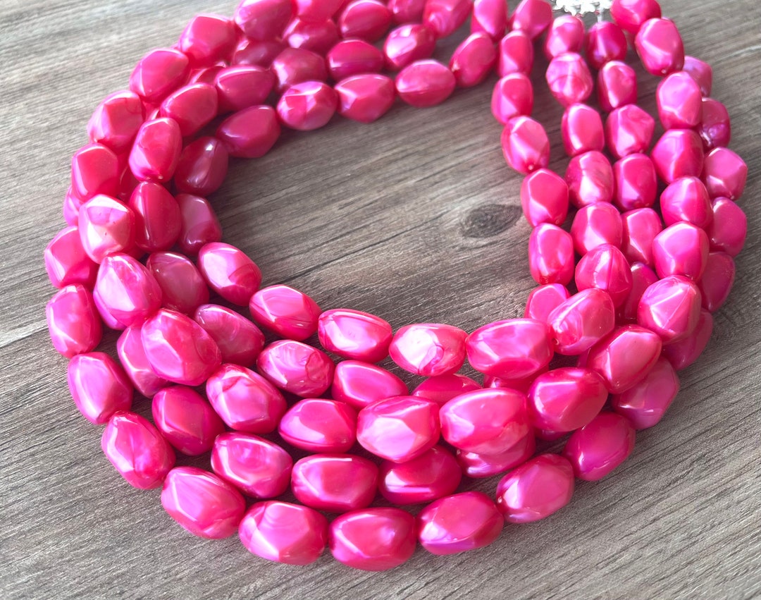 Pink Acrylic Beaded Statement Necklace: Chunky Multi Strand Necklace ...