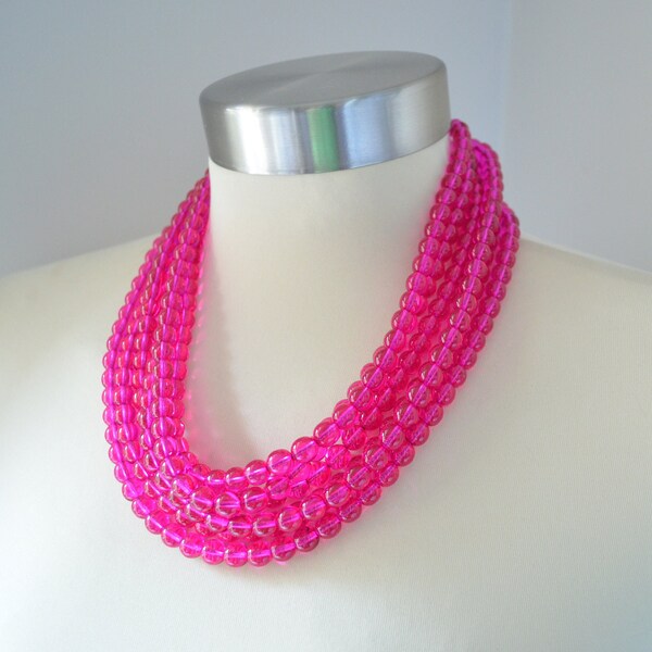 Bright Pink Necklace - Etsy