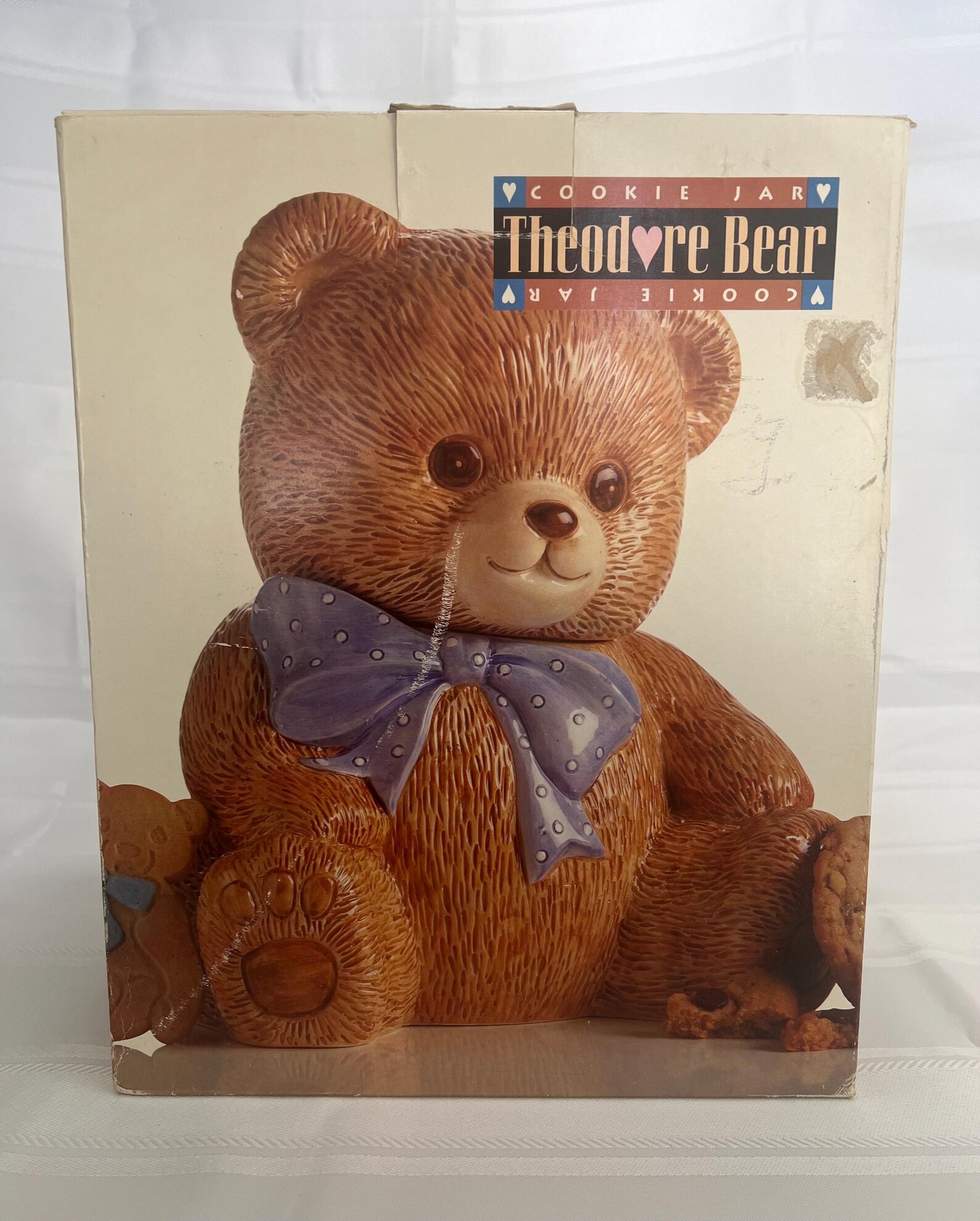 Vintage 1992 Theodore Teddy Bear Cookie Jar W/blue & White Polka Dot ...