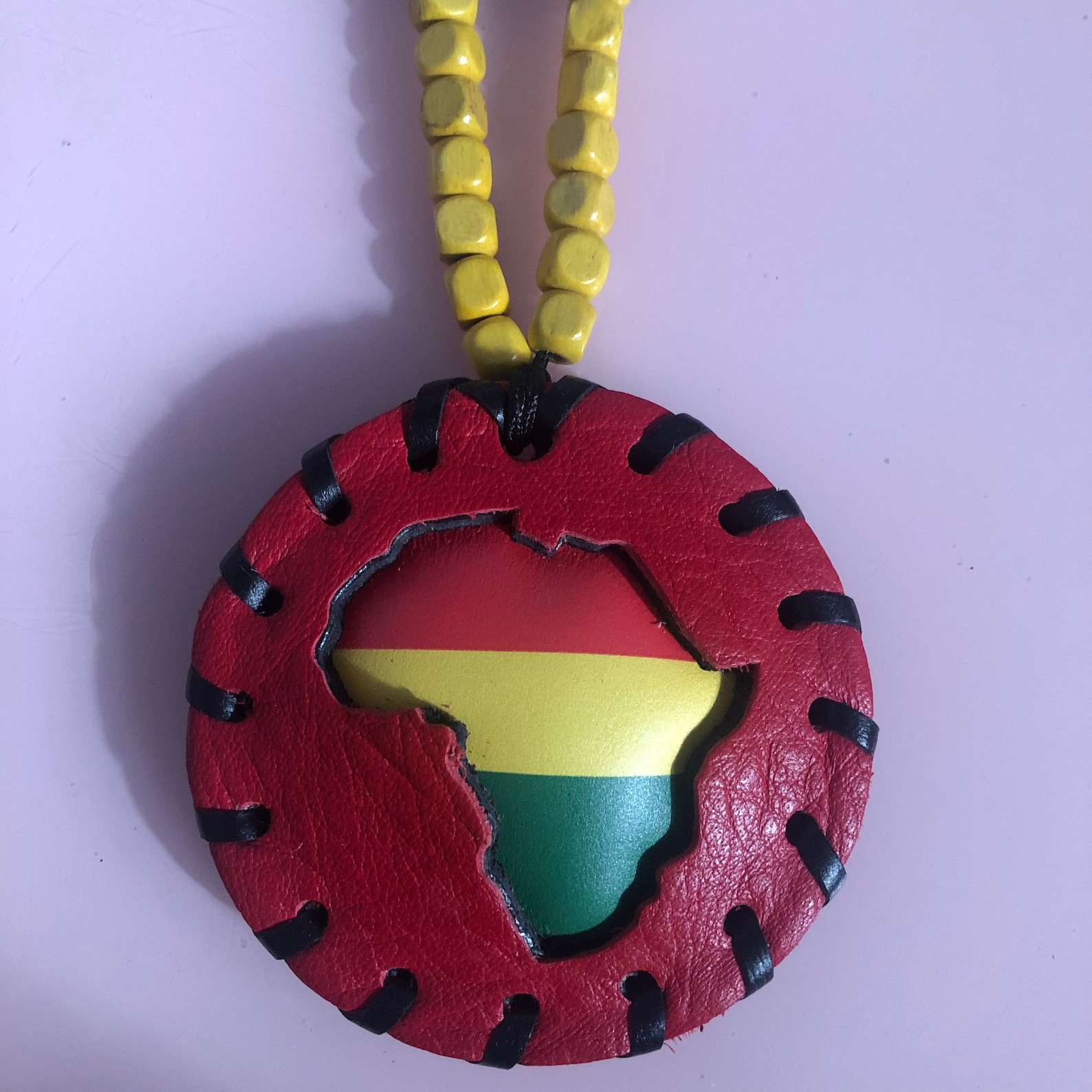Small Red Rasta Puffed Leather African Medallion | Etsy