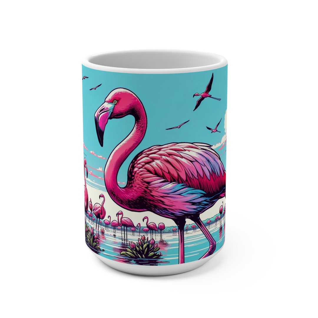 Ceramic Flamingo Mug Cool Comic Style Cartoon Animal Design Trendy Etsy ...