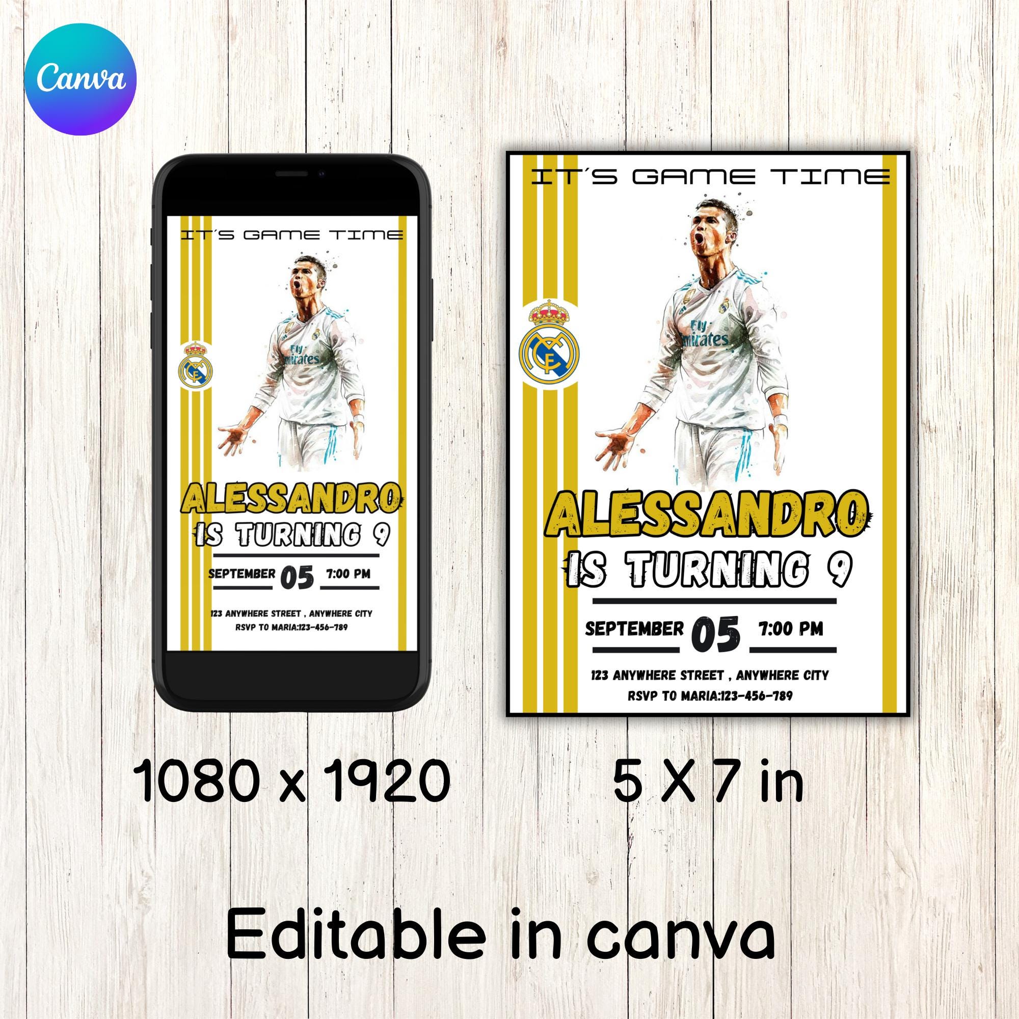 Cristiano Ronaldo Birthday Invitation, Birthday Card, CR7 Invitation ...