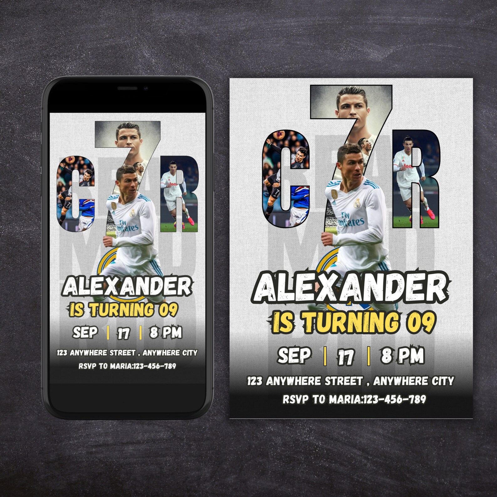 Cristiano Ronaldo Birthday Invitation, Birthday Card, CR7 Invitation ...