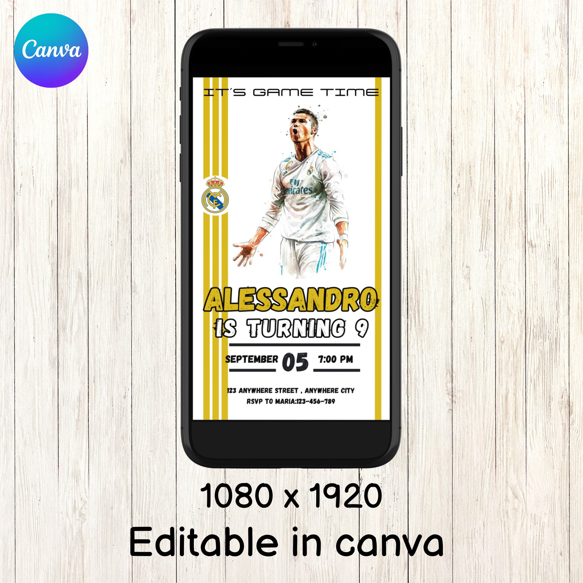 Cristiano Ronaldo Birthday Invitation, Birthday Card, CR7 Invitation ...