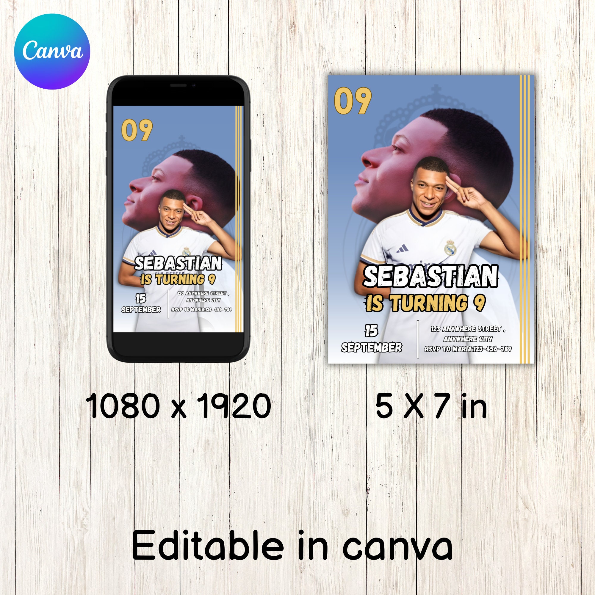 Mbappé Birthday Invitation, Birthday Card, Mbappé Invitation, Digital ...