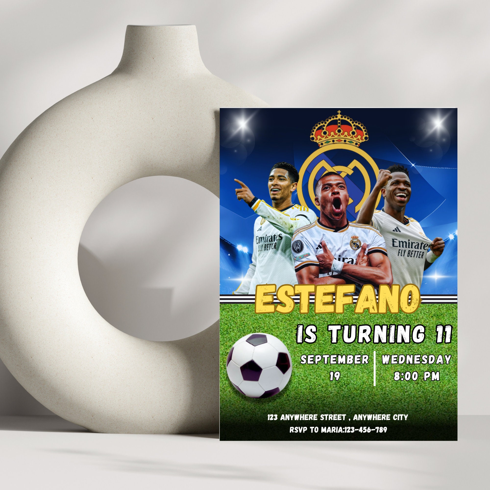 Real Madrid Birthday Invitation With Vinicius Jr, Kylian Mbappe, and ...