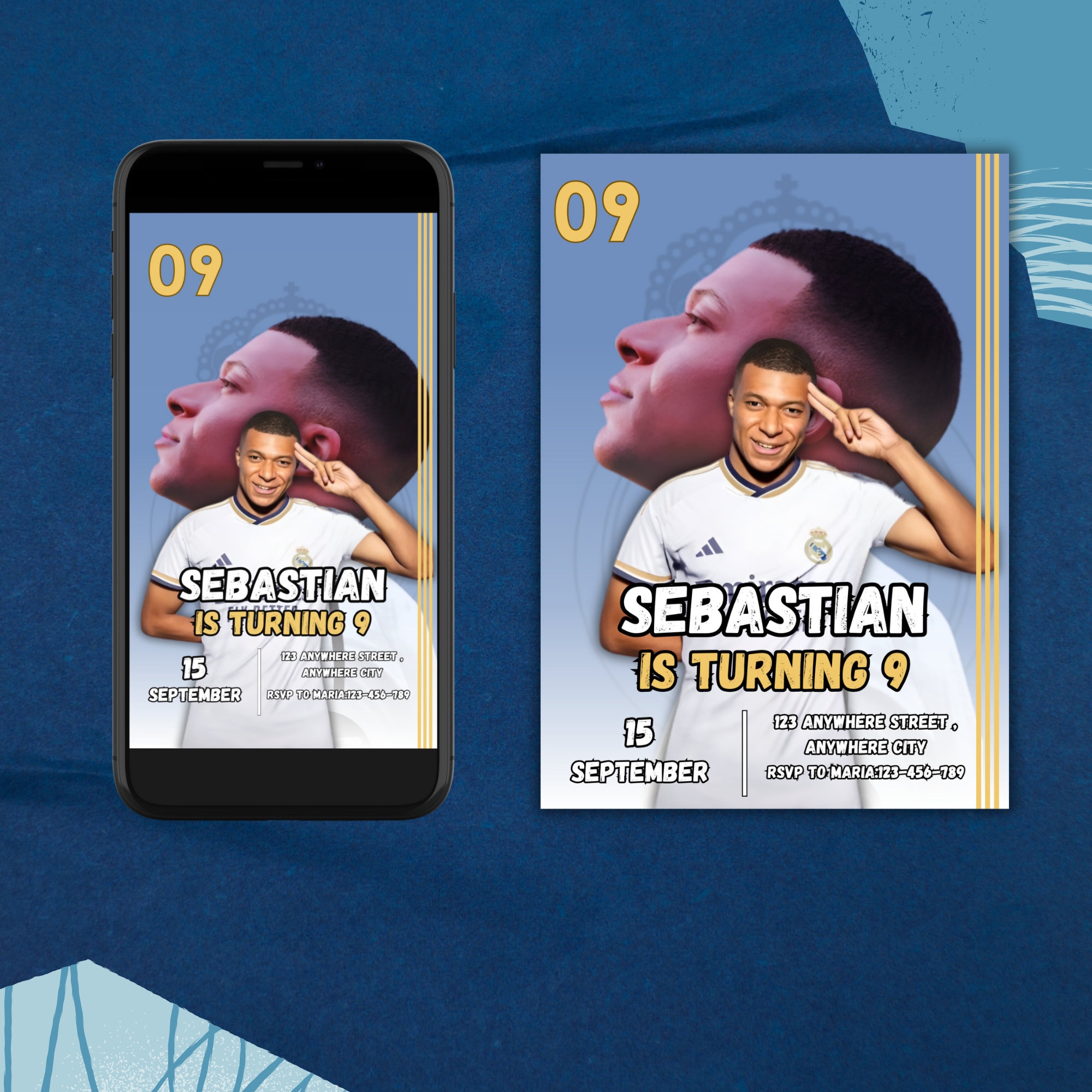 Mbappé Birthday Invitation, Birthday Card, Mbappé Invitation, Digital ...