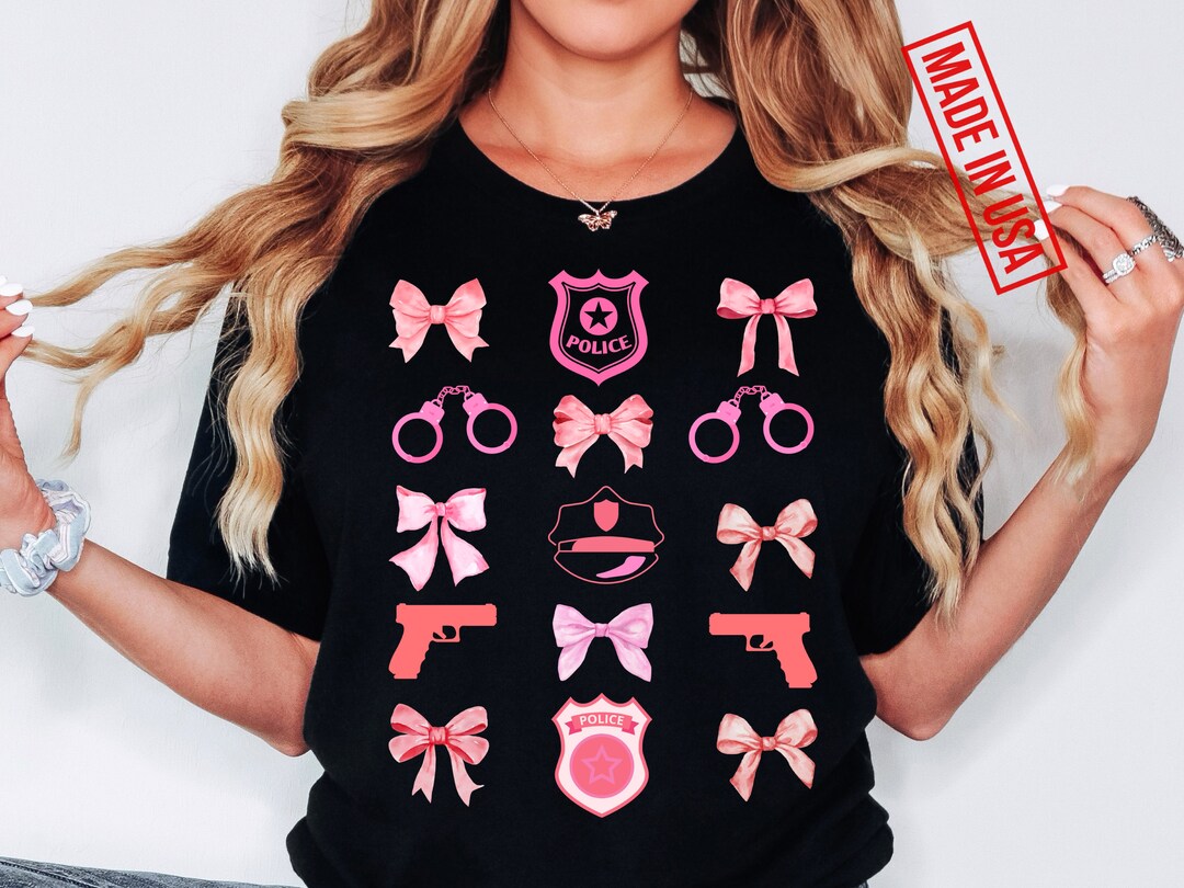 Cute Police Pink Bow Shirt, Coquette Shirt, Trendy Ribbon Crewneck ...