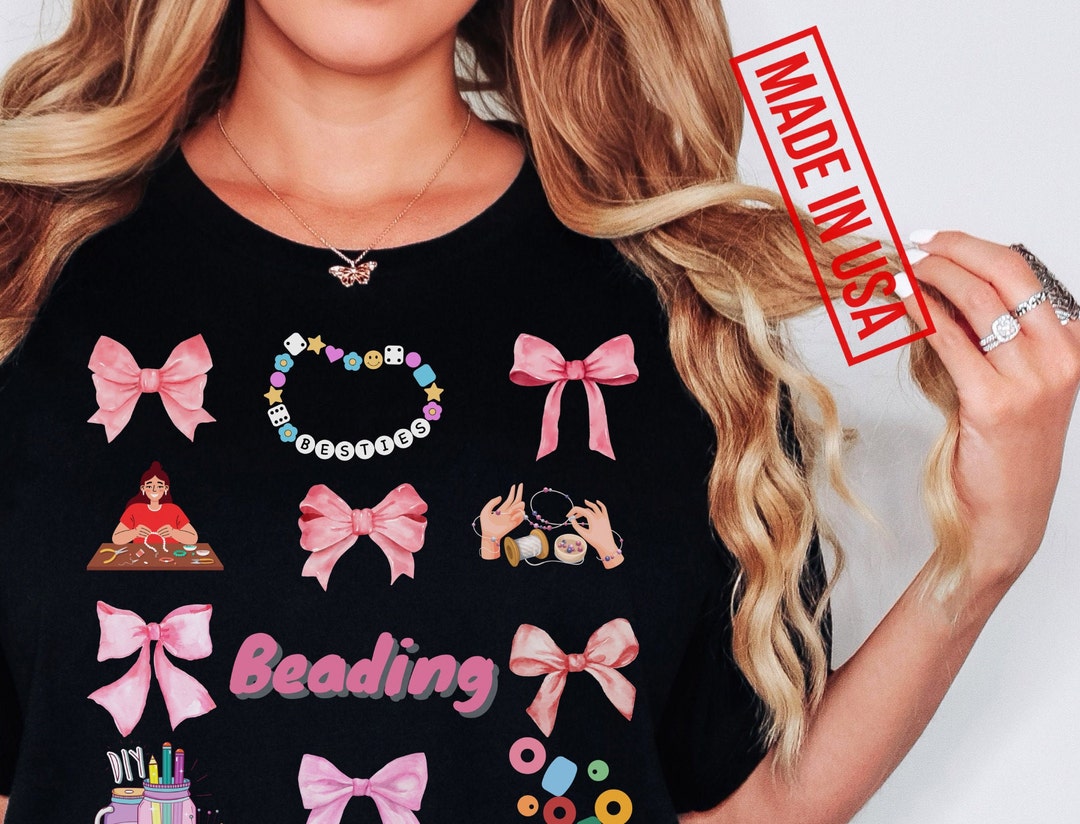 Beader Shirt, Beading Pink Bow Tee, Coquette Shirt, Trendy Ribbon ...
