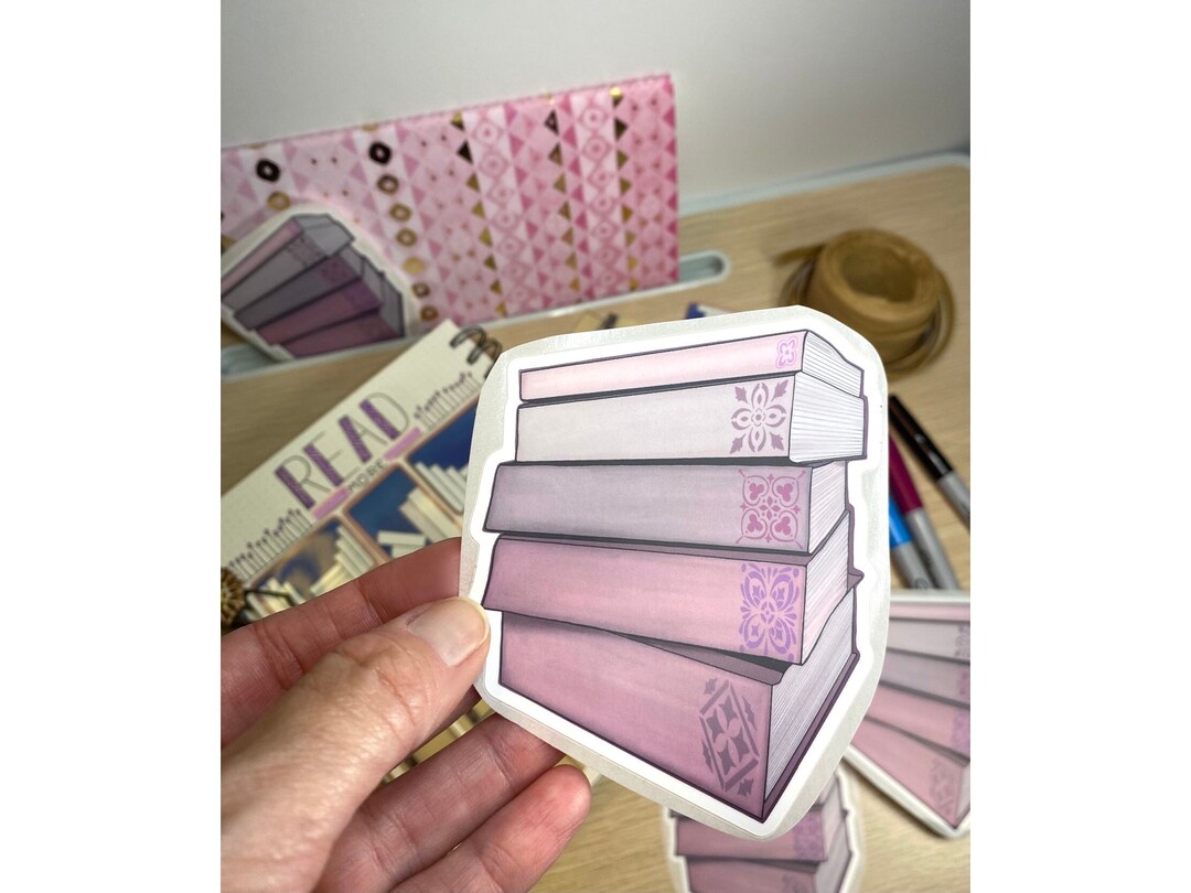 Book Stack Tracker Sticker in Pink Lavender With a Kaleidoscope Pattern ...