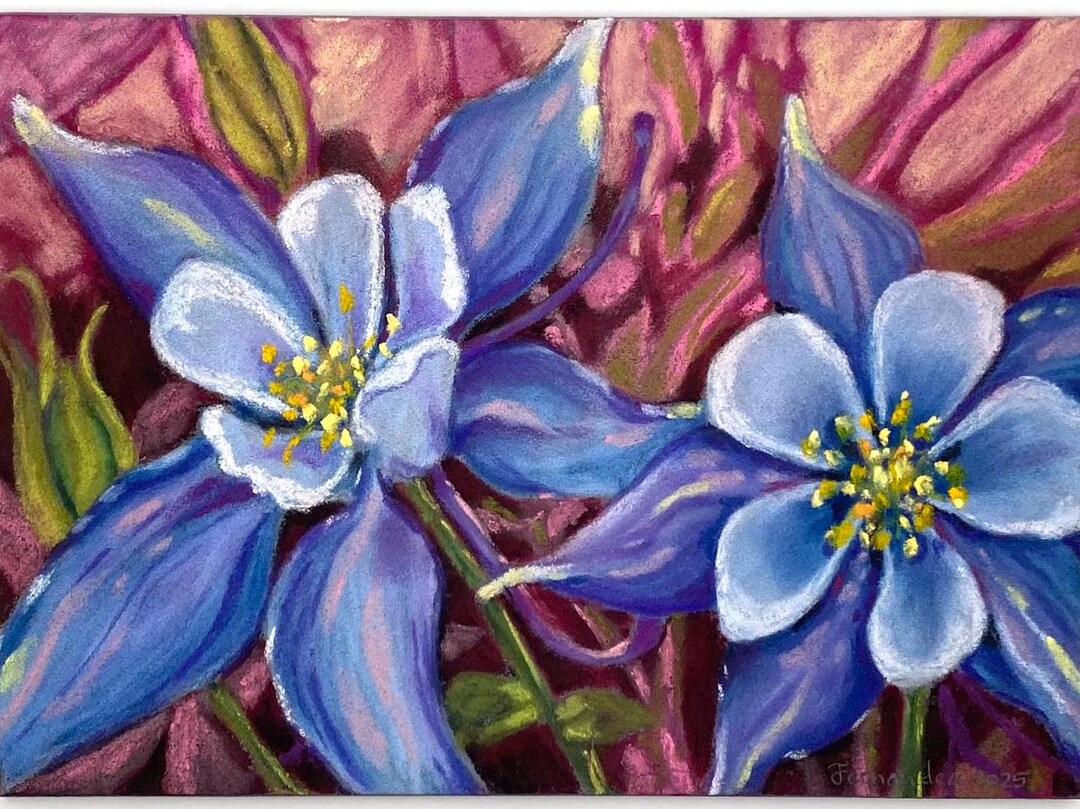 Original Colorado Columbine Pastel Painting: Floral Art (5x7) - Etsy