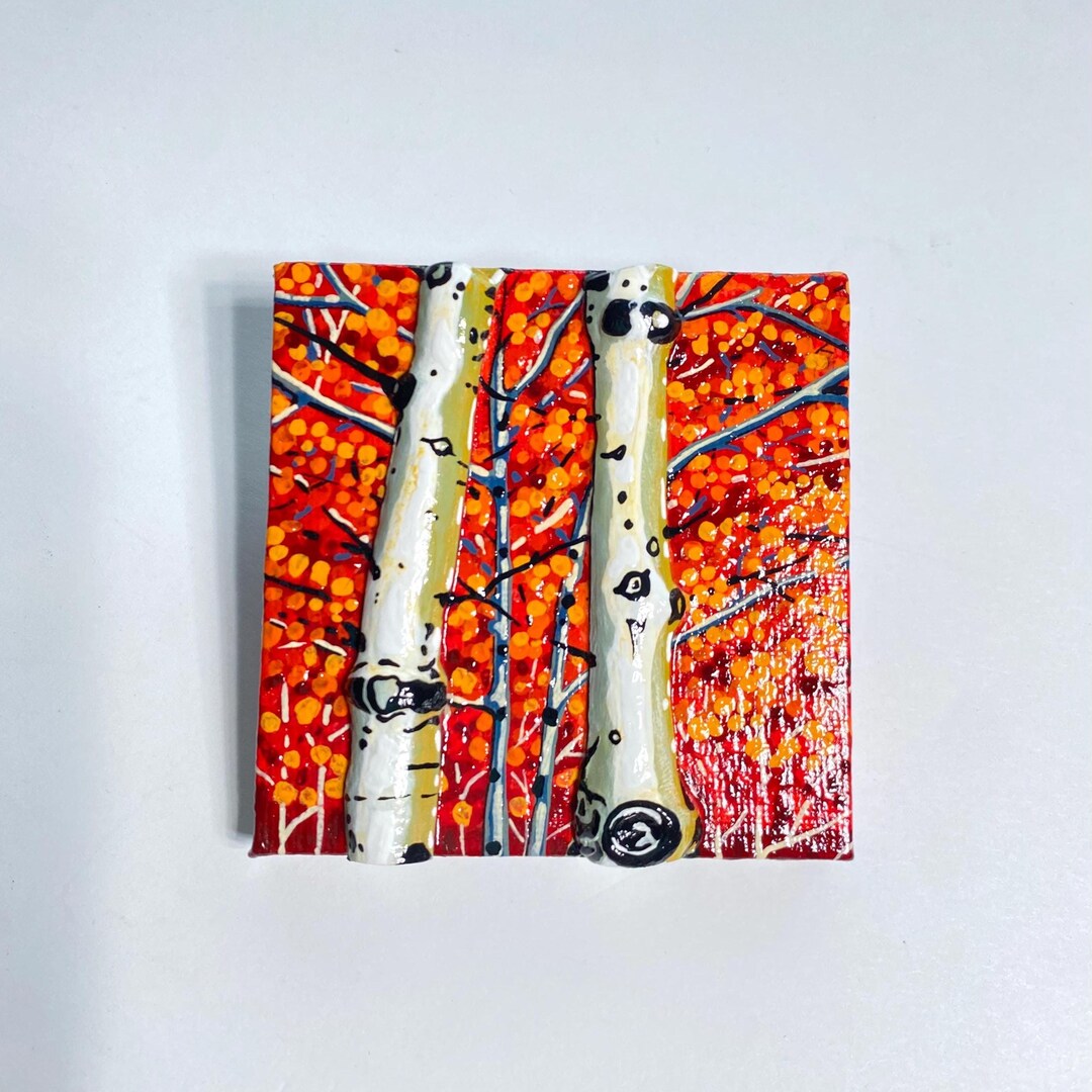 3D Aspen Tree Painting/original Acrylic & Clay Mixed Media Art (3x3 ...