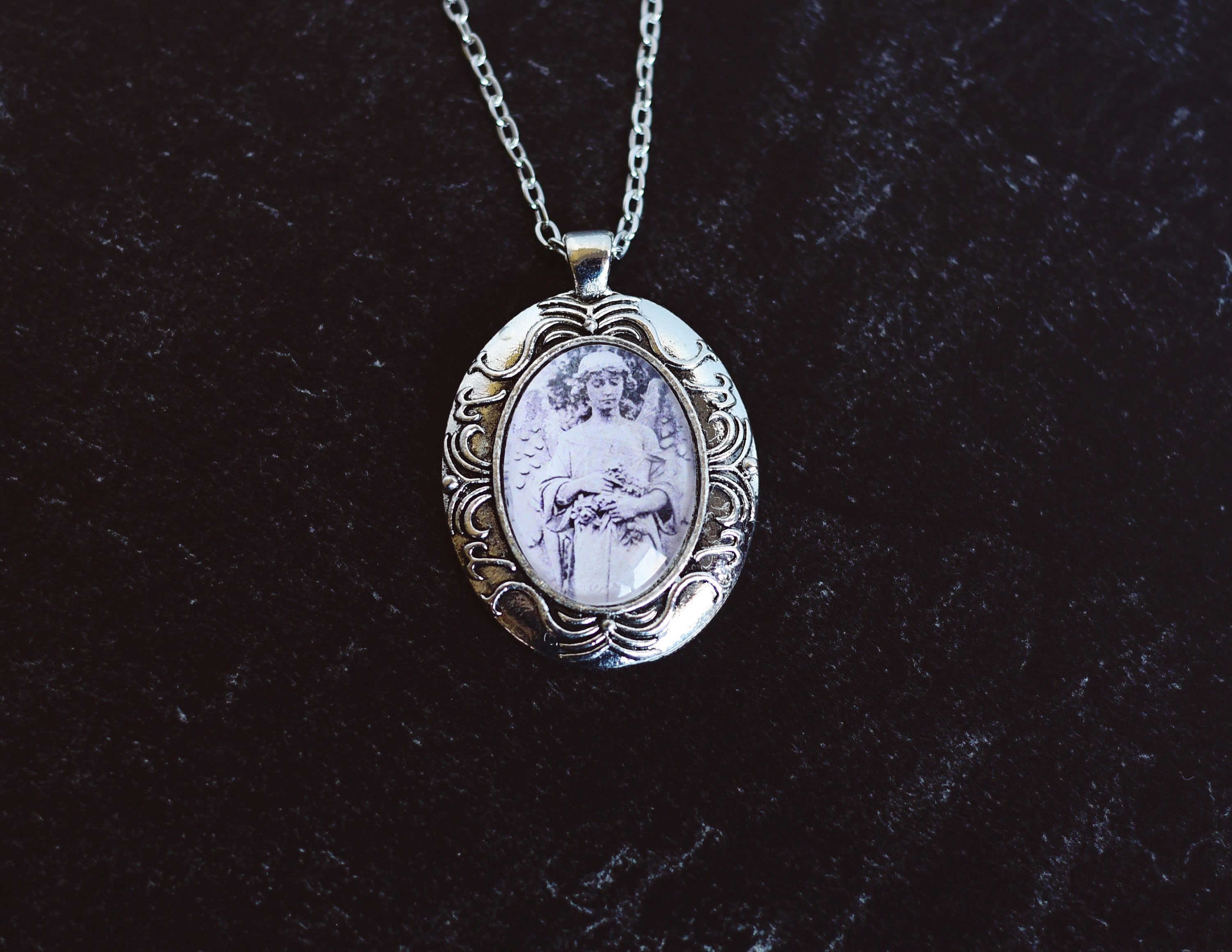 Antique Silver Angel Cameo Necklace - Etsy