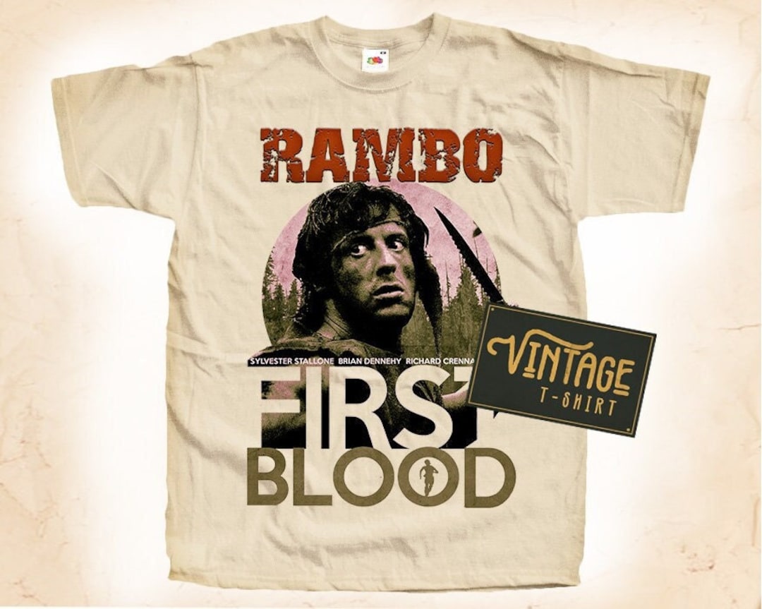 Rambo First Blood Tshirt Vintage Natural Color Men's Tshirt DTG Digital ...