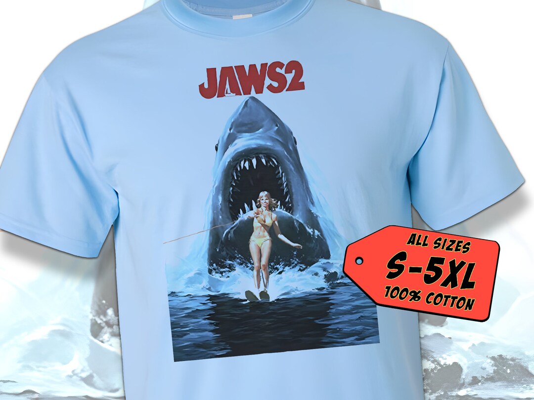 Jaws V3 Tshirt Vintage Sky Blue Color Tshirt DTG Digital Print SIZES S ...
