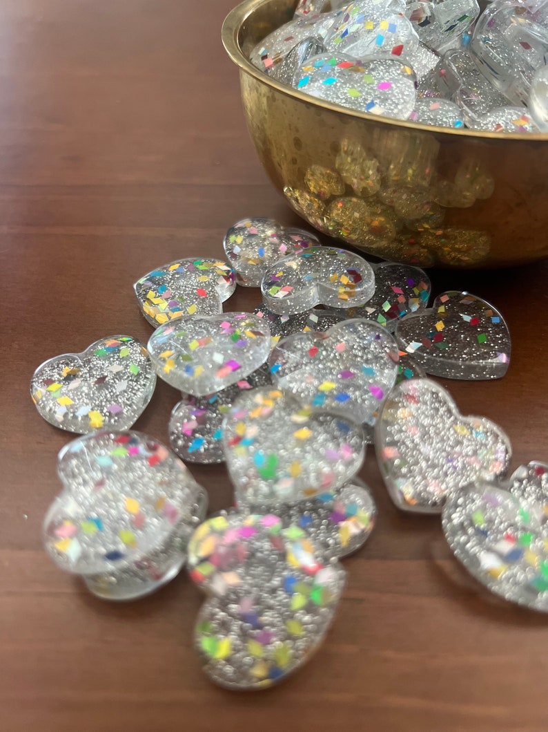 15 Piece Kawaii Decoden Transparent Resin Glitter Heart Charms - Etsy