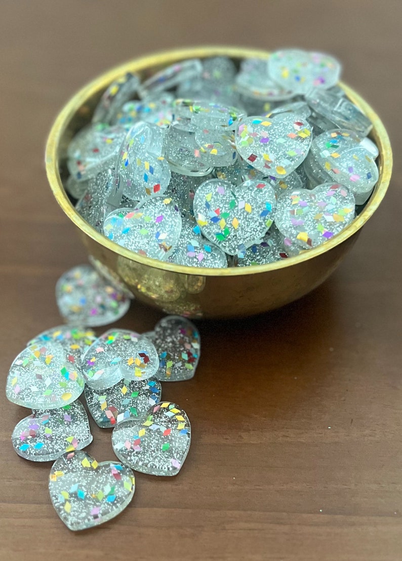 15 Piece Kawaii Decoden Transparent Resin Glitter Heart Charms - Etsy