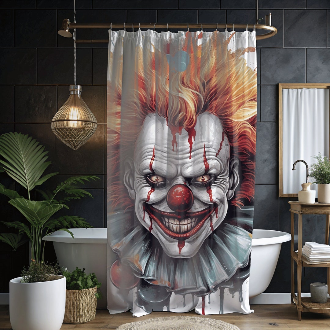 Terrifying Evil Clown Shower Curtain Halloween Horror Bathroom Decor ...