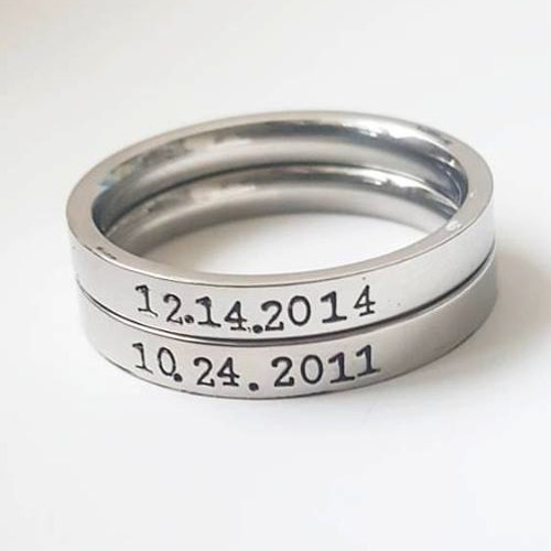 Name Date Ring Stacking Wedding Date Ring Birthdate Stackable - Etsy