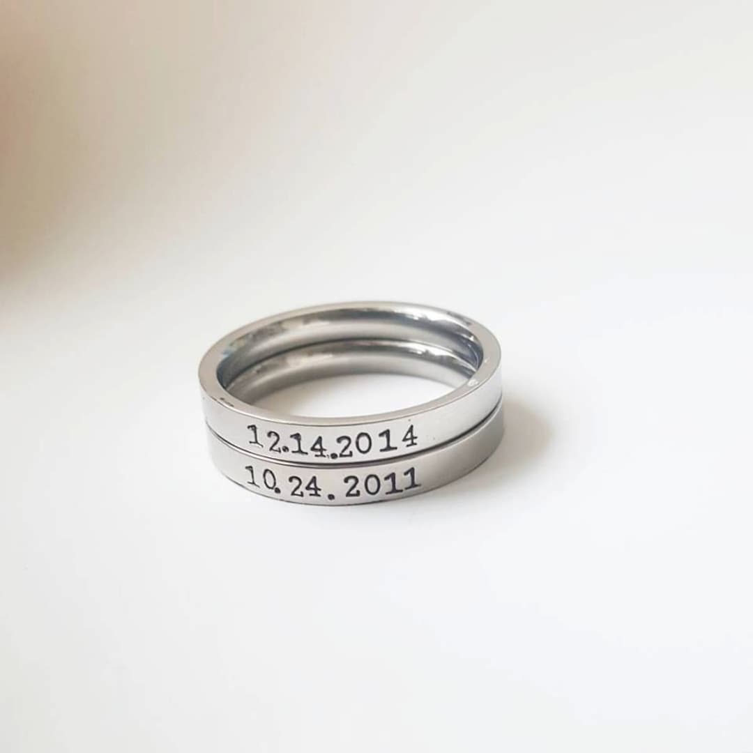 Name Date Ring Stacking Wedding Date Ring Birthdate Stackable Ring ...