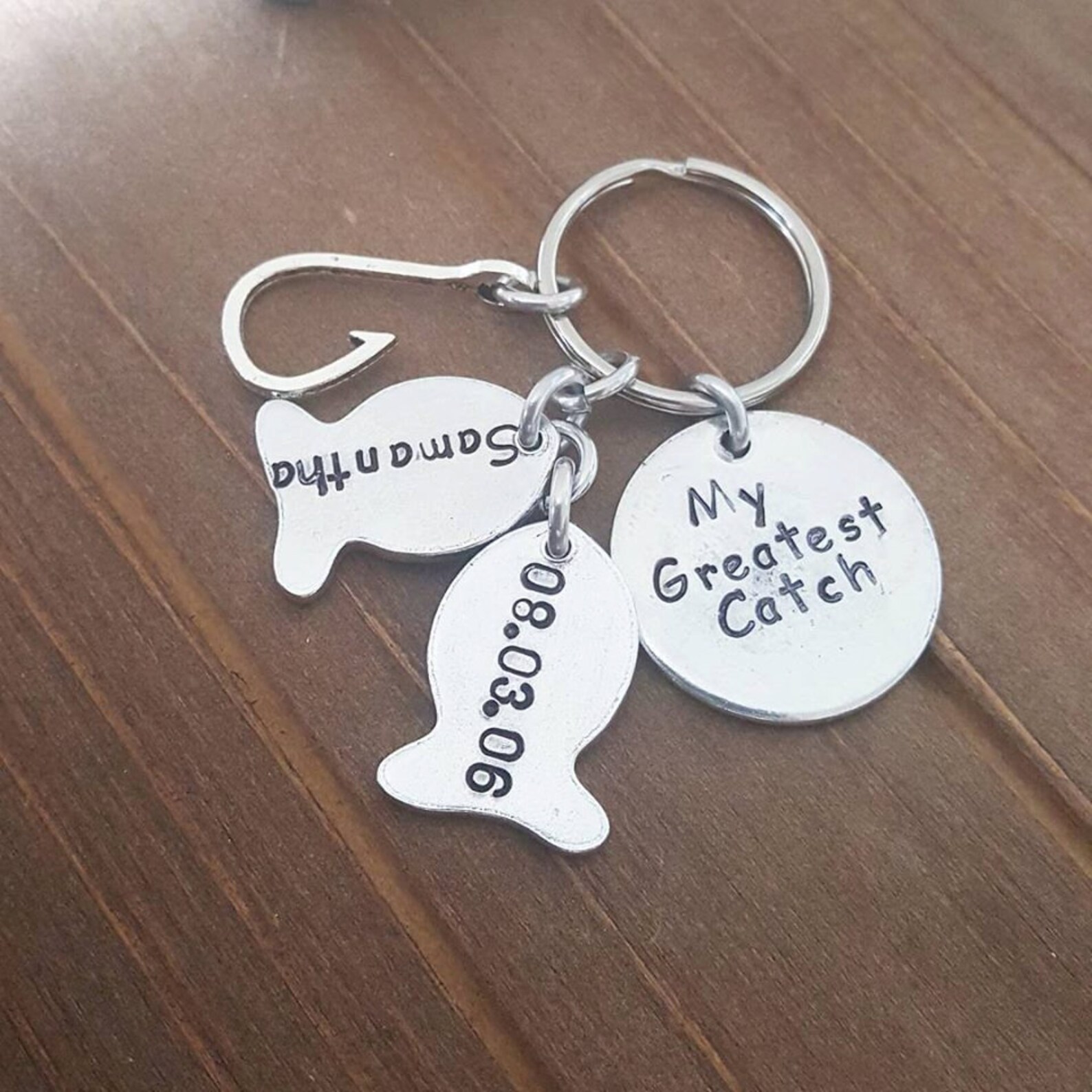 Personalized Fisherman Husband Fish and Hook Key Chain My - Etsy