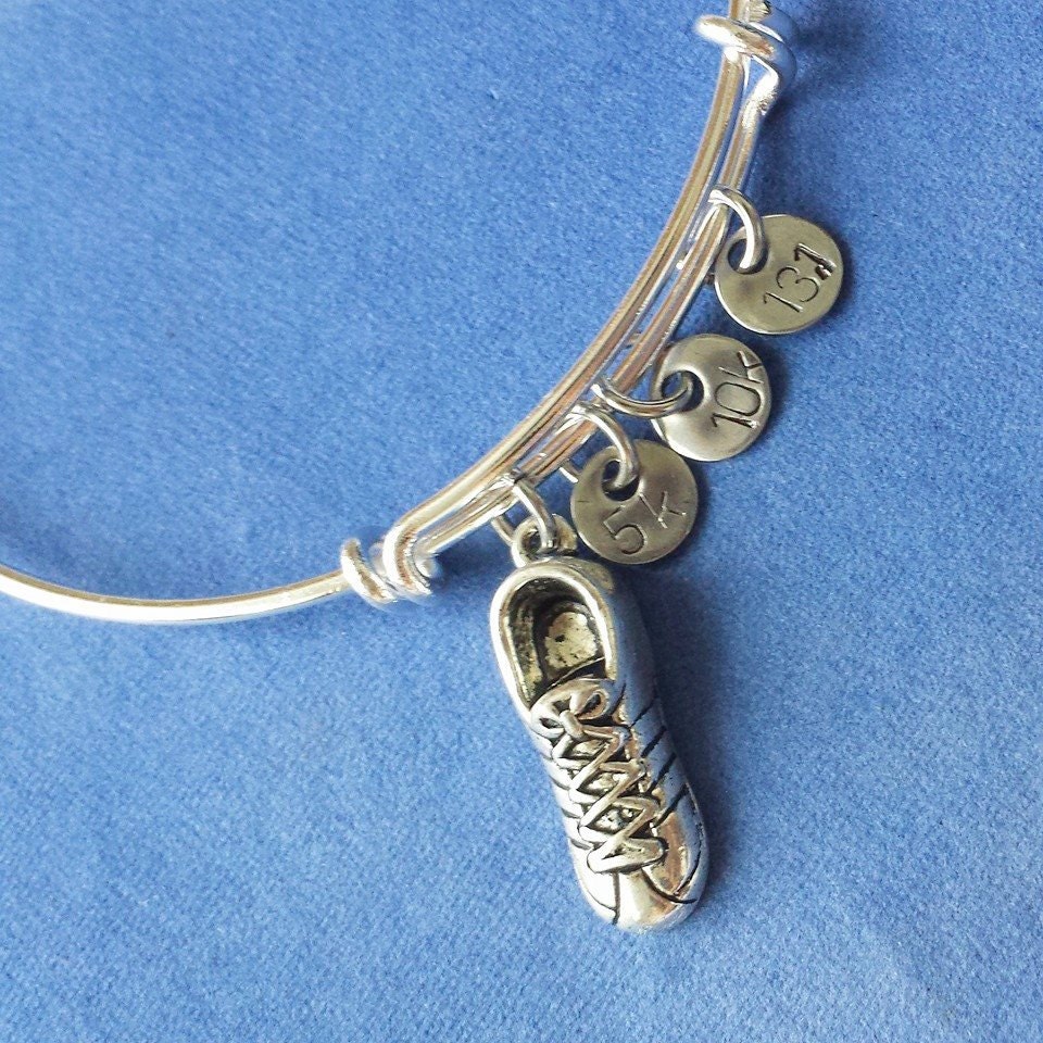 Personalized Running Bangle Bracelet Distance Charm Running Shoe Tri ...
