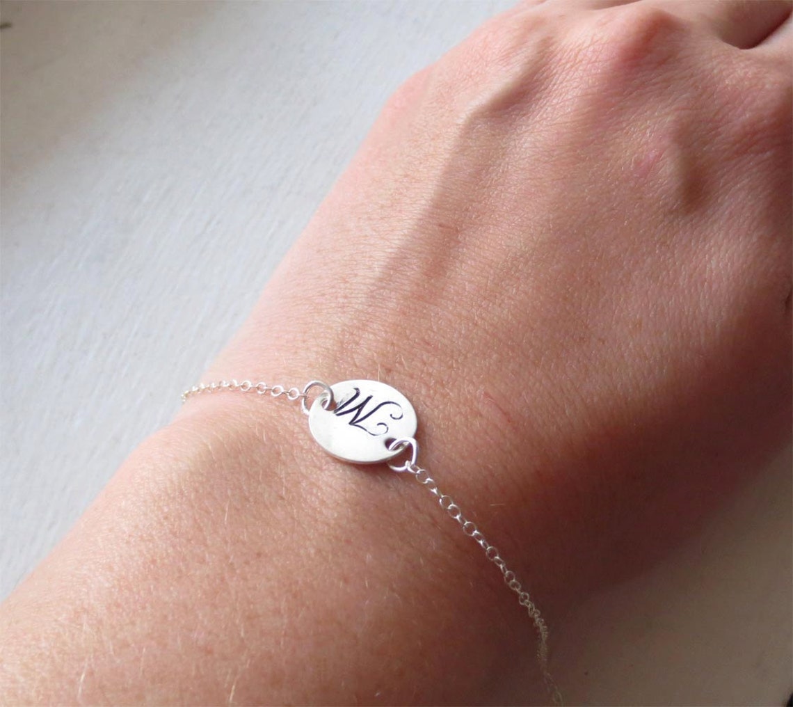Initial Sterling Silver Bracelet, Letter Charm, Bridesmaid Gift, Bride ...