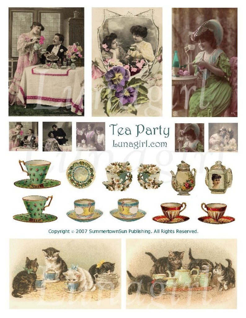 Victorian TEA PARTY Digital Collage Sheet Teacups Teapot - Etsy