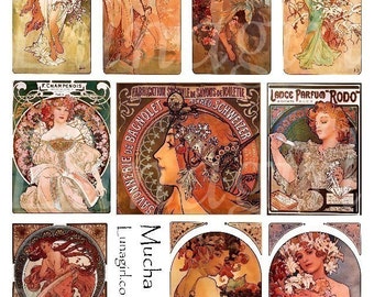 MUCHA Digital Collage Sheet Art Nouveau WOMEN Vintage Ads | Etsy