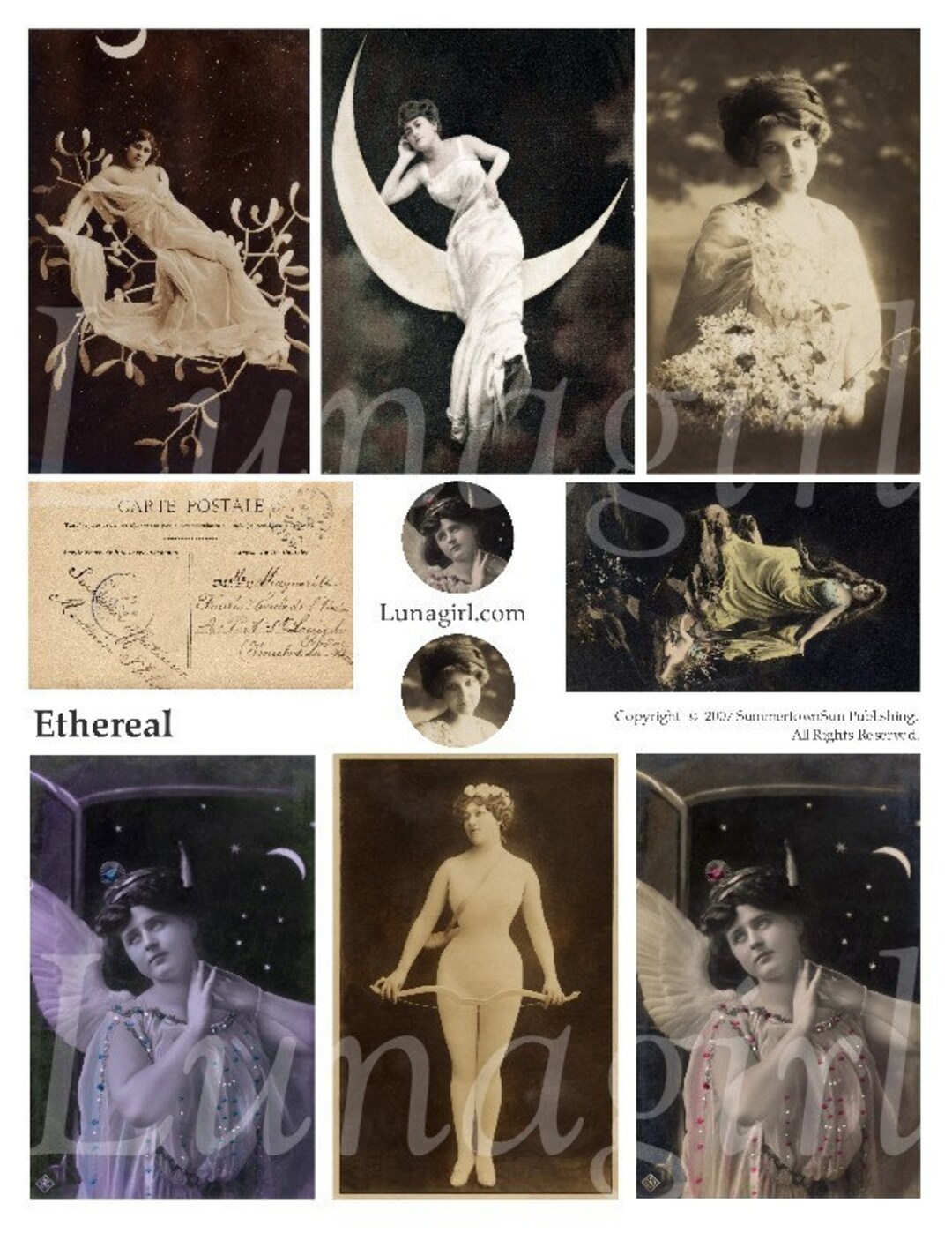 ETHEREAL Women Digital Collage Sheet, Moon Goddess Art Myth Lunar ...