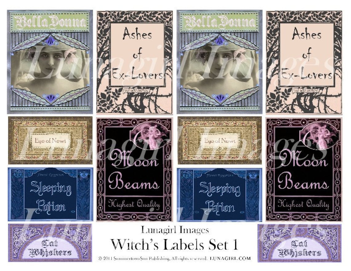 WITCHES LABELS Digital Collage Sheet Vintage Ephemera Tags - Etsy