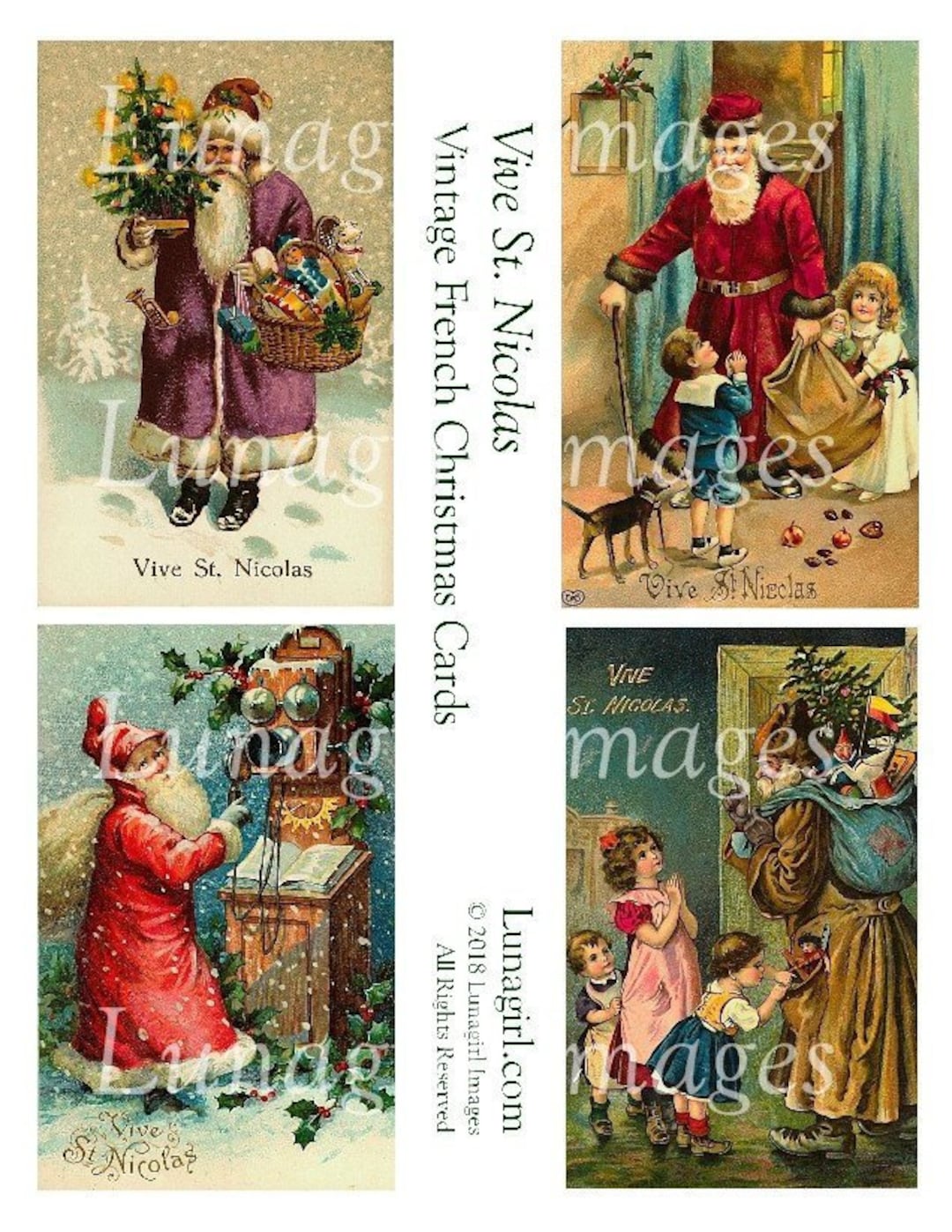Vintage FRENCH SANTA Cards Digital Collage Sheet, Christmas Cards Noel ...
