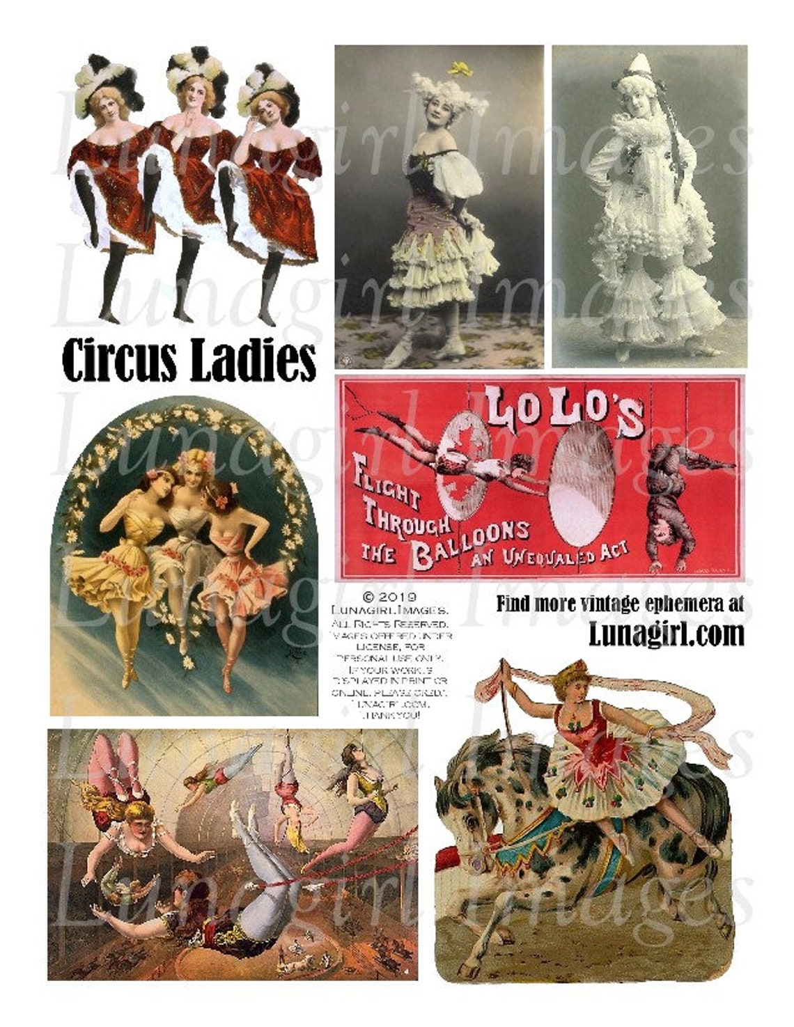Vintage CIRCUS LADIES, Digital Collage Sheet, Victorian Women, Acrobats ...