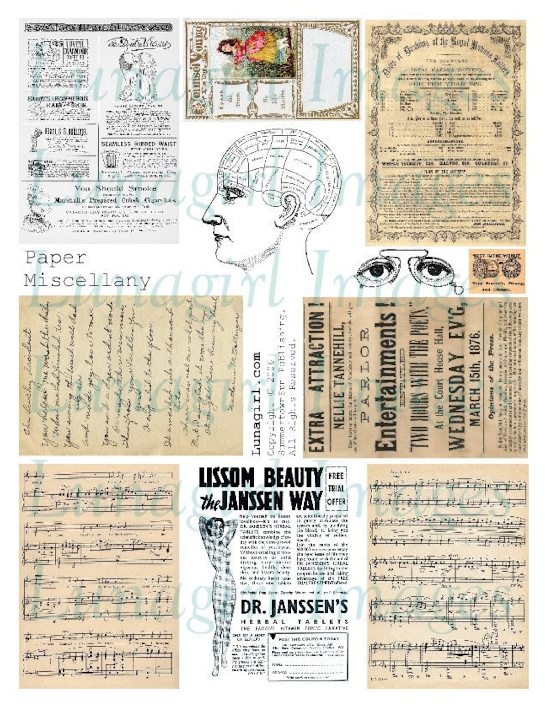 Vintage PAPER MISCELLANY Digital Collage Sheet Text Handwriting ...