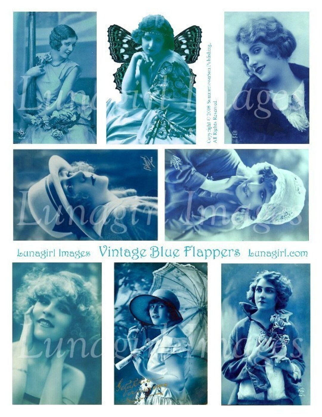 BLUE FLAPPERS Digital Collage Sheet, Vintage Photos, 1920s Women Flirty ...