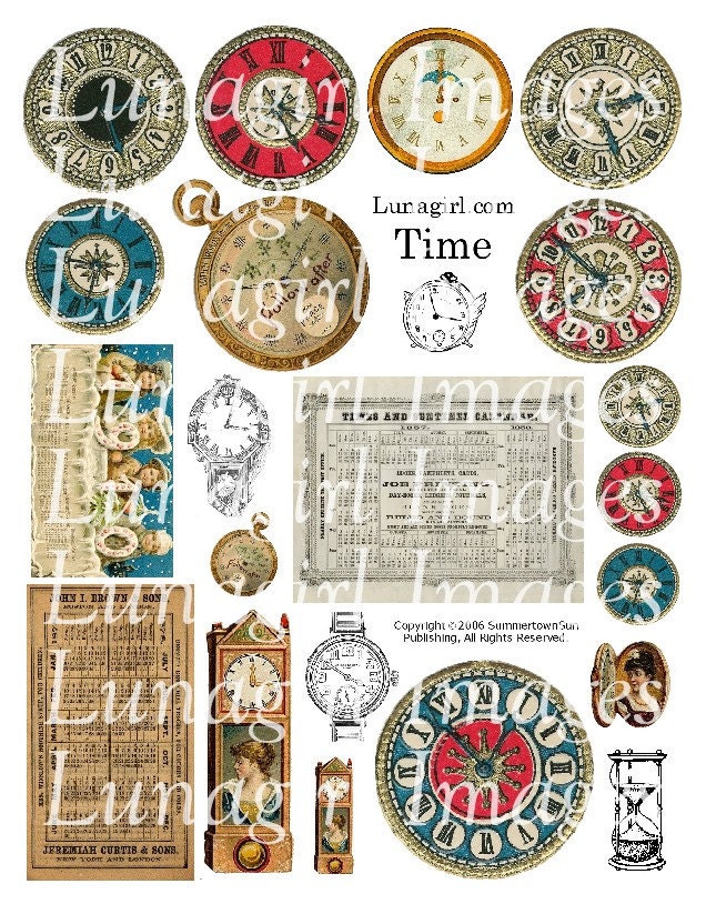 Vintage CLOCKS TIME Digital Collage Sheet, Antique Watches, Victorian ...